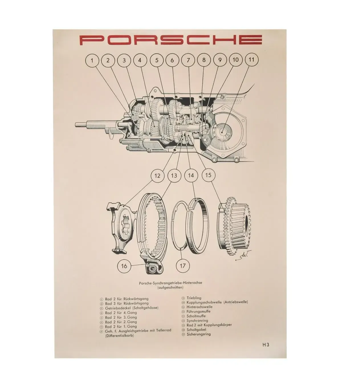 Cut-Away Diagram of 356 Transmission (German) | PORSCHE SHOP